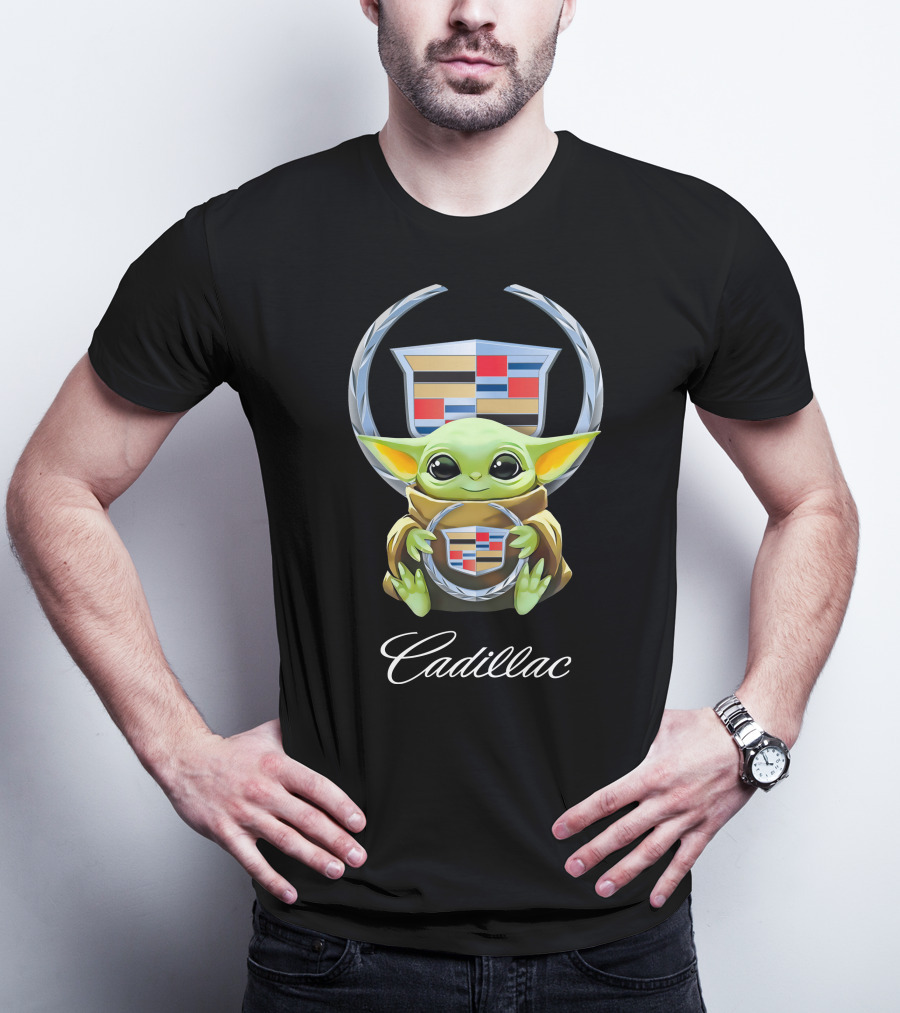 Baby Yoda Holding Cadillac Emblem T-Shirt