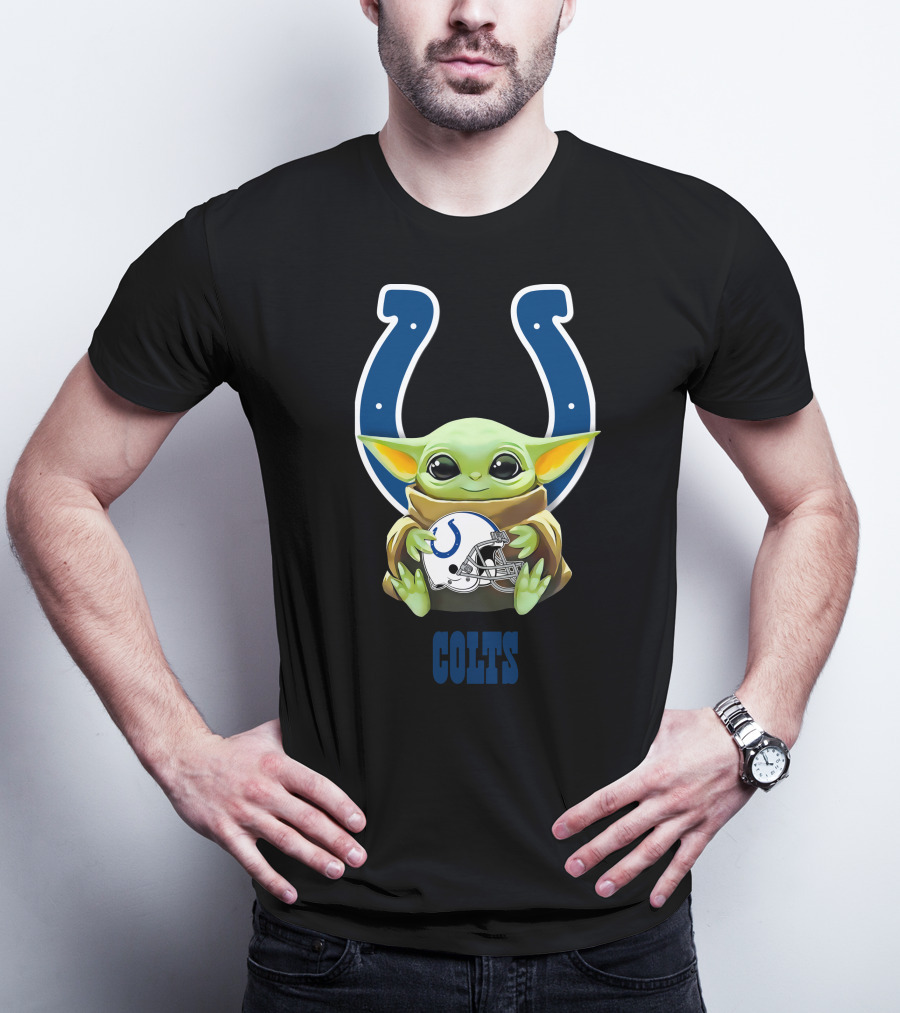 Baby Yoda Holding Indianapolis Colts Helmet With Team T-Shirt