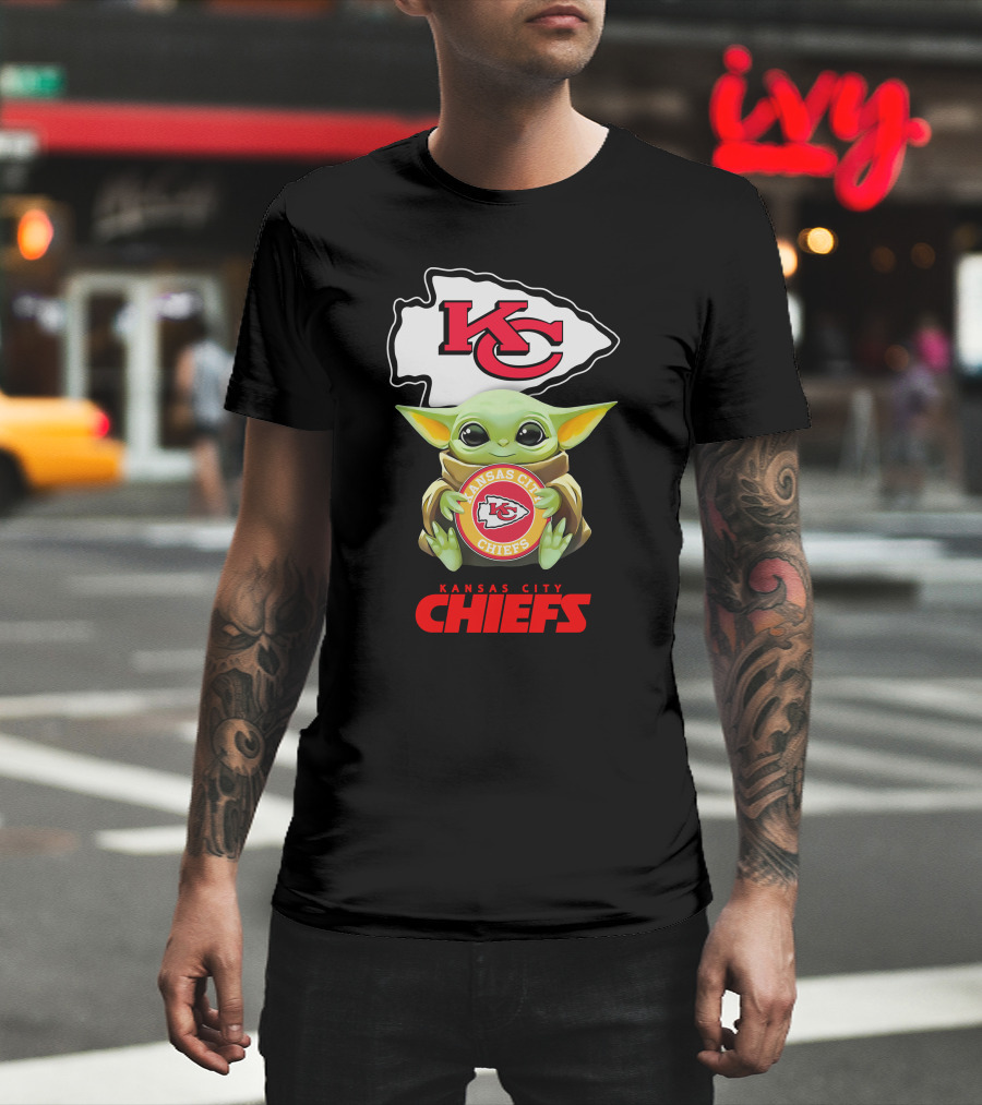 Baby Yoda Holding Kansas City Chiefs Emblem With KC T-Shirt