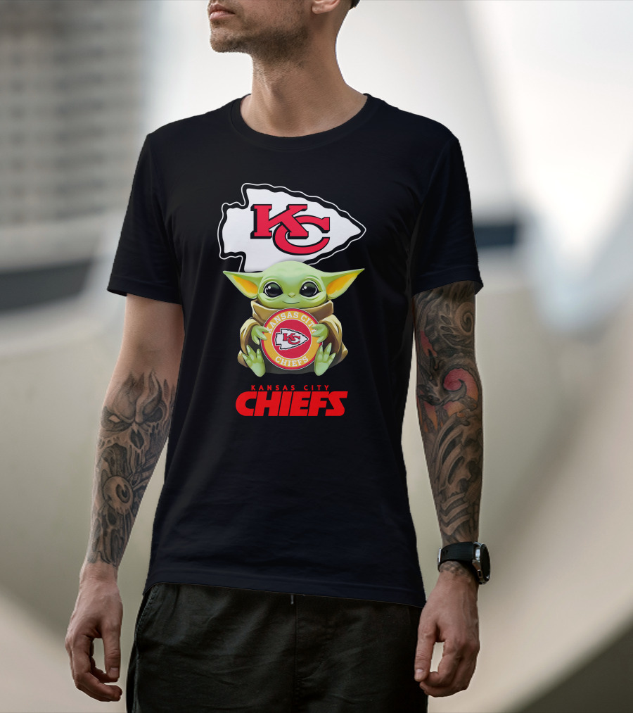 Baby Yoda Holding Kansas City Chiefs Emblem With KC T-Shirt