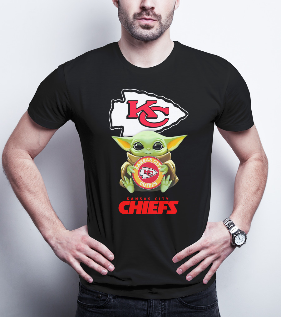 Baby Yoda Holding Kansas City Chiefs Emblem With KC T-Shirt