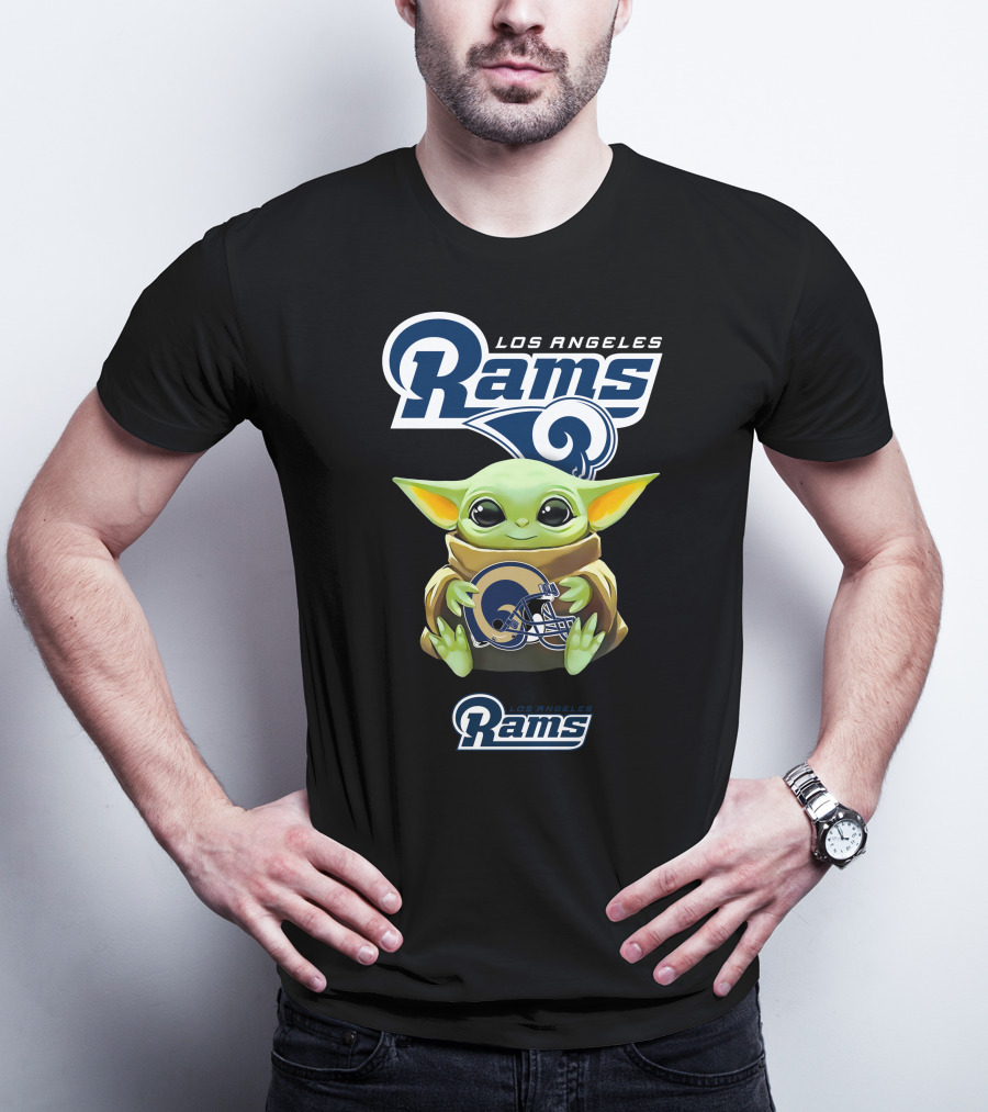 Baby Yoda Los Angeles Rams Hug Helmet T-Shirt