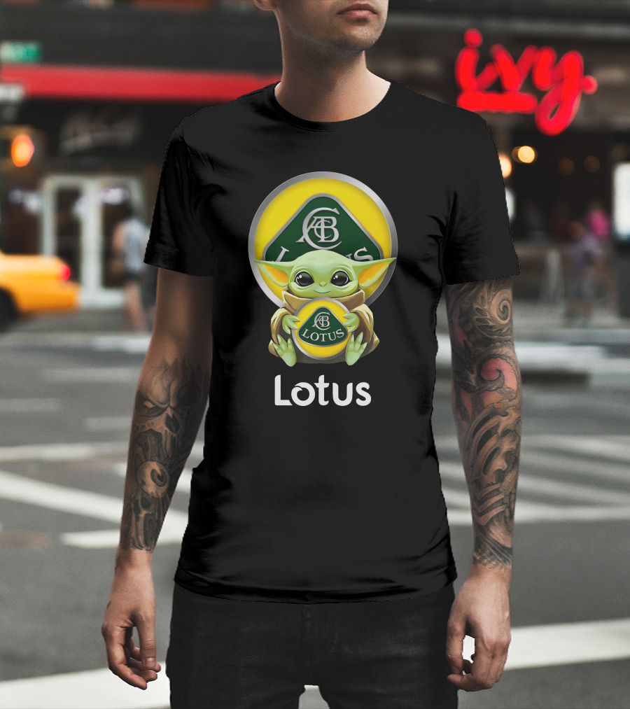 Baby Yoda Holding Lotus Cars Logo Acbc T-Shirt