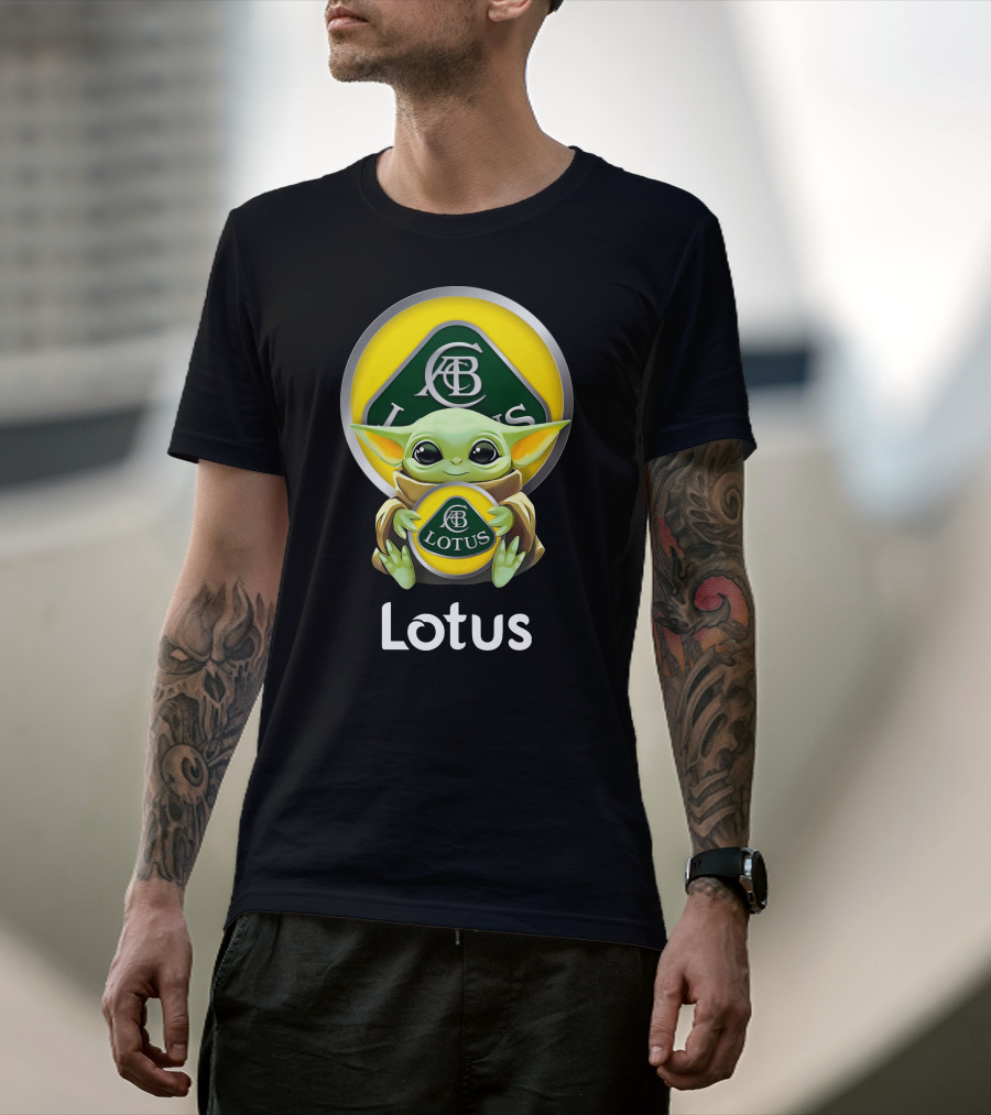 Baby Yoda Holding Lotus Cars Logo Acbc T-Shirt