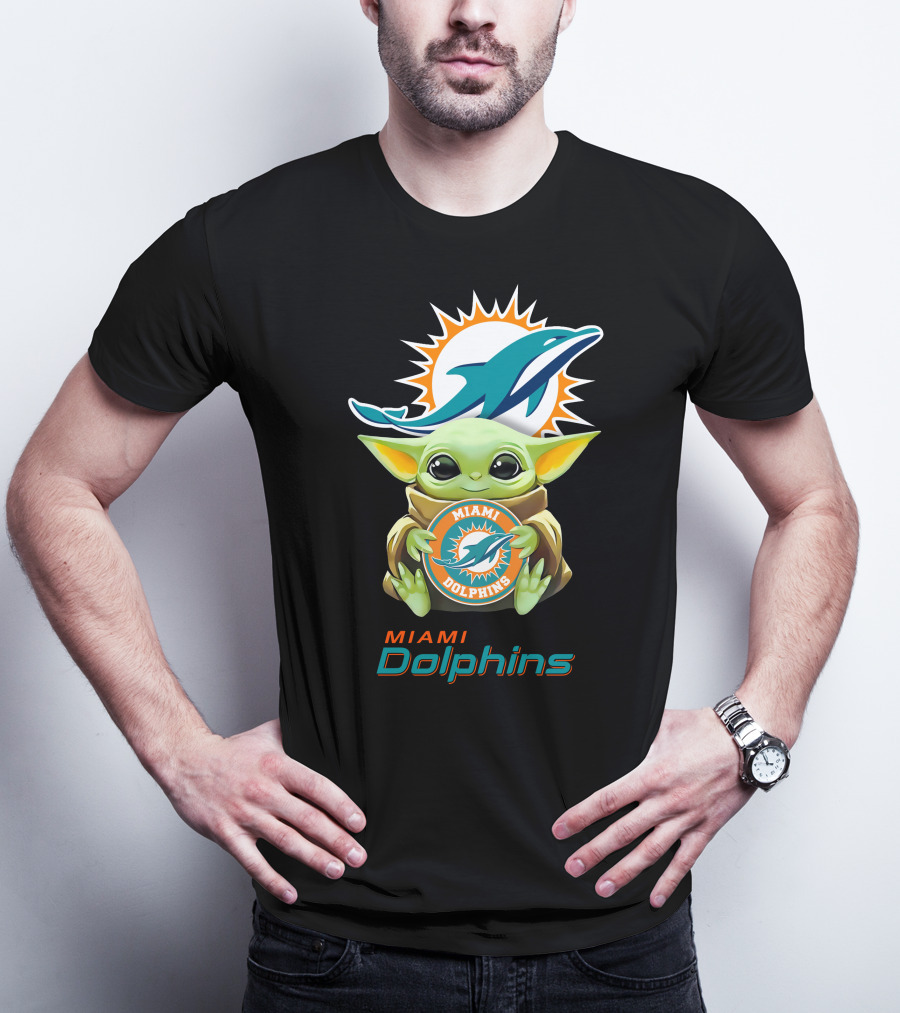 Baby Yoda Miami Dolphins Football Fandom Collaboration T-Shirt