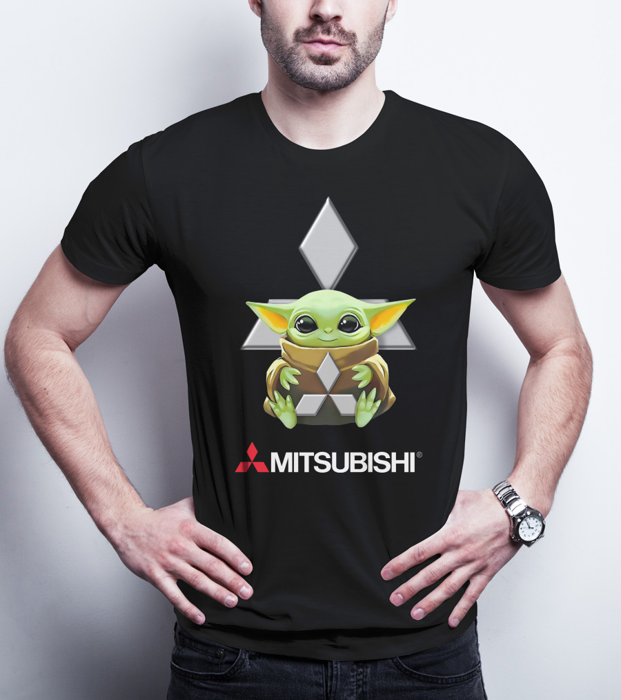 Baby Yoda Hugging Mitsubishi Logo Character T-Shirt