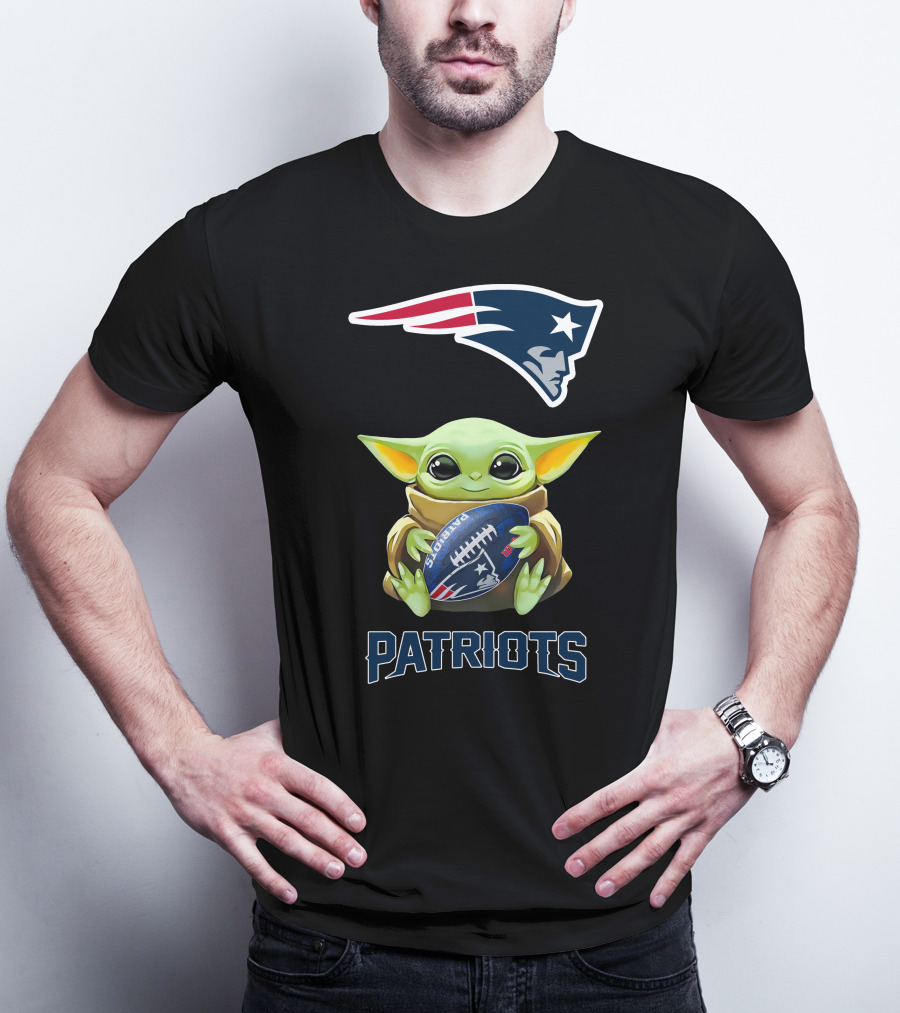 Baby Yoda Hugging New England Patriots Football Logo Fans T-Shirt