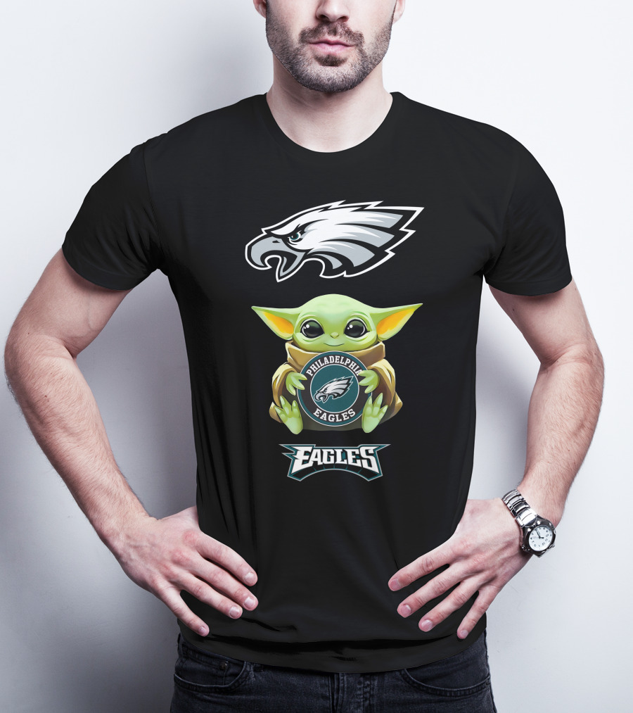 Philadelphia Eagles Baby Yoda Hugging Team T-Shirt