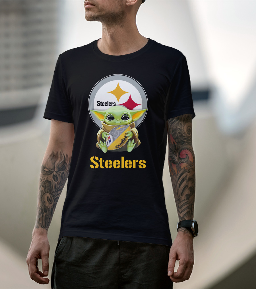 Star Wars Baby Yoda Hugging Pittsburgh Steelers Football T-Shirt