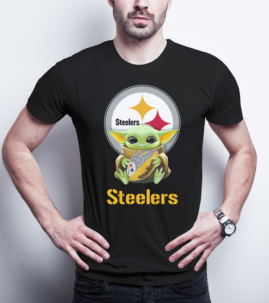 Star Wars Baby Yoda Hugging Pittsburgh Steelers Football T-Shirt