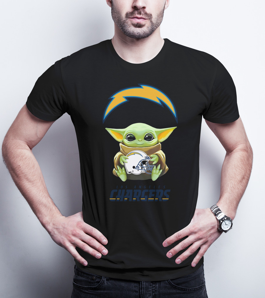 Baby Yoda Hug Los Angeles Chargers Helmet T-Shirt
