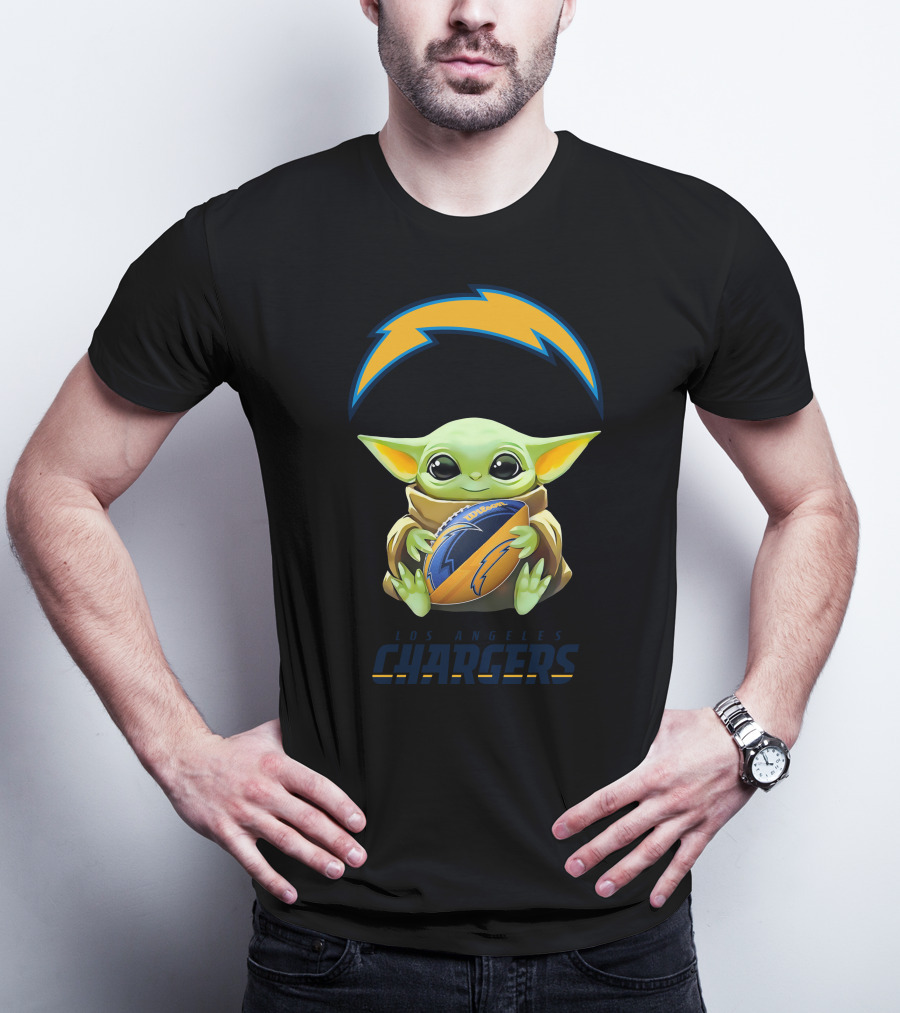 Baby Yoda Hug Los Angeles Chargers Football T-Shirt