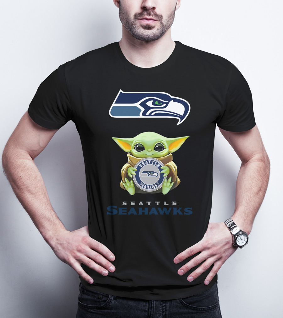 Baby Yoda Seattle Seahawks Hug Official NFL Character T-Shirt