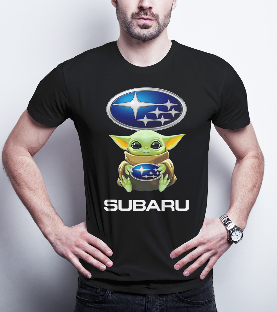 Baby Yoda Holding Subaru Emblem Design T-Shirt