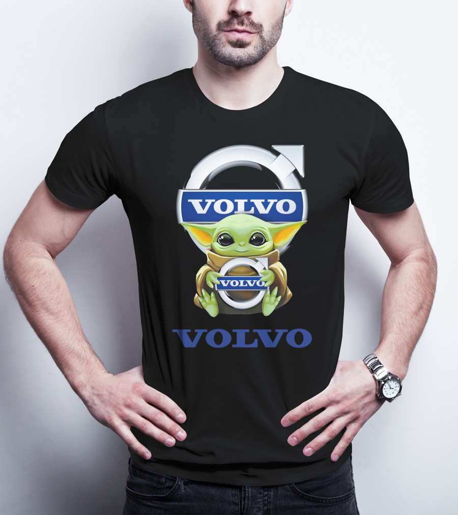 Baby Yoda With Volvo Emblem Hugging T-Shirt