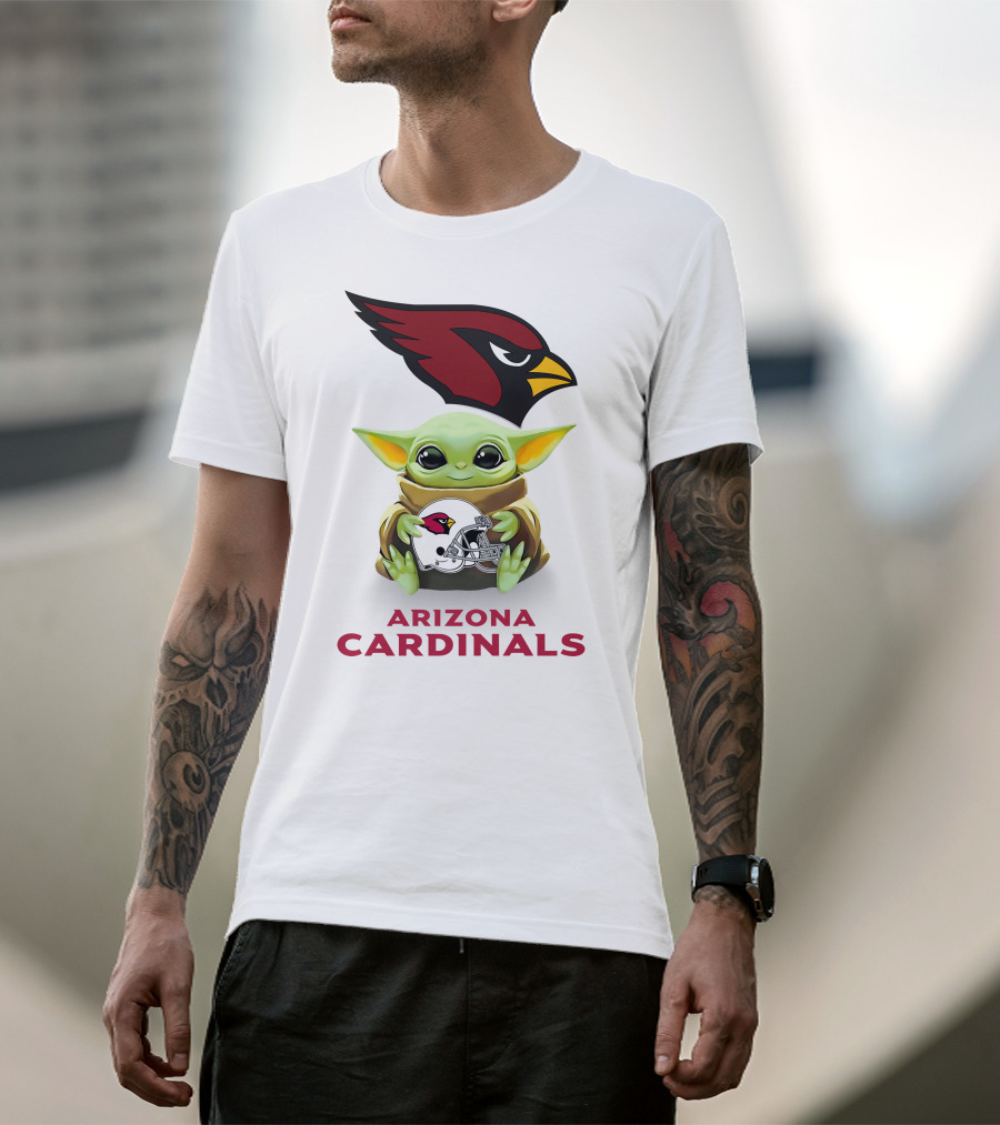 Baby Yoda Holds Arizona Cardinals Helmet T-Shirt