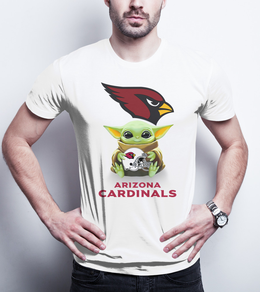 Baby Yoda Holds Arizona Cardinals Helmet T-Shirt