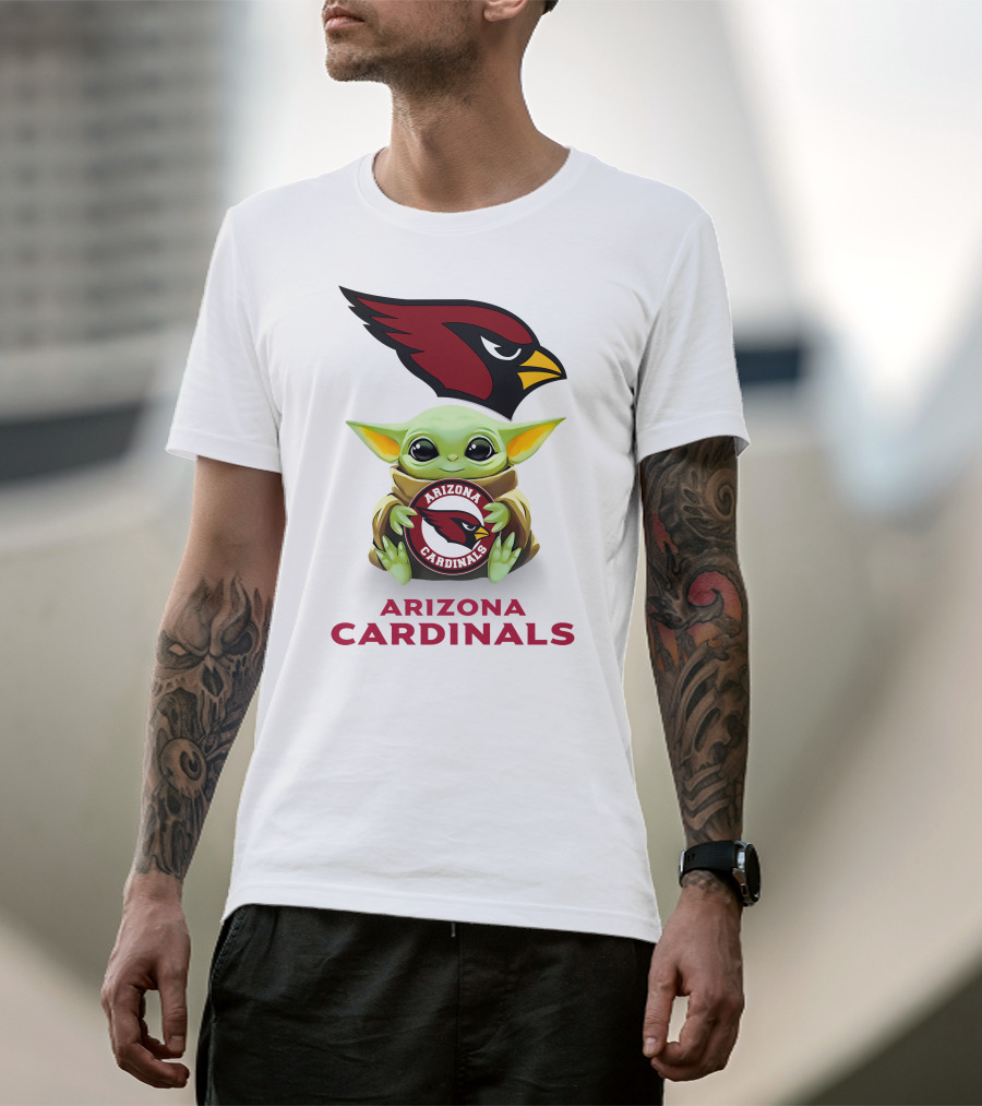 Baby Yoda Holding Arizona Cardinals Football T-Shirt