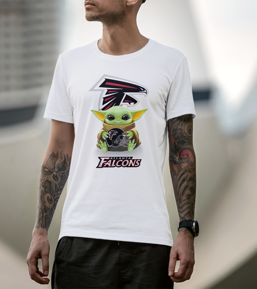 Atlanta Falcons Baby Yoda Holding Helmet Nfl Team T-Shirt