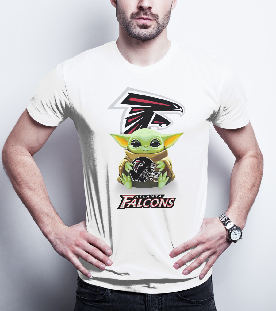 Atlanta Falcons Baby Yoda Holding Helmet Nfl Team T-Shirt