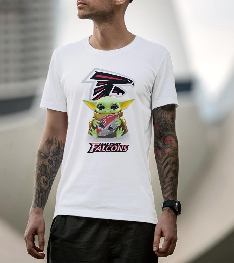 Baby Yoda Atlanta Falcons Hugging Football Nfl Tailgate White T-Shirt