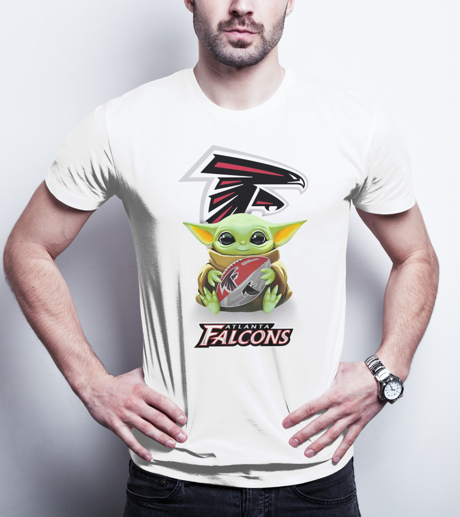 Baby Yoda Atlanta Falcons Hugging Football Nfl Tailgate White T-Shirt
