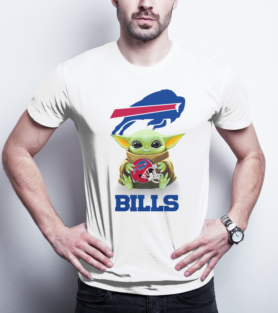 Baby Yoda Holding Buffalo Bills Helmet Logo With Bills T-Shirt
