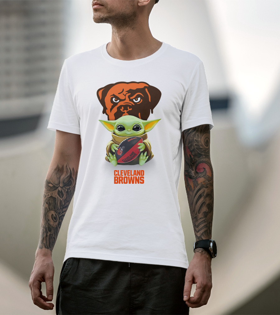 Baby Yoda Cleveland Browns Football Hug Tailgate Browns Dog T-Shirt