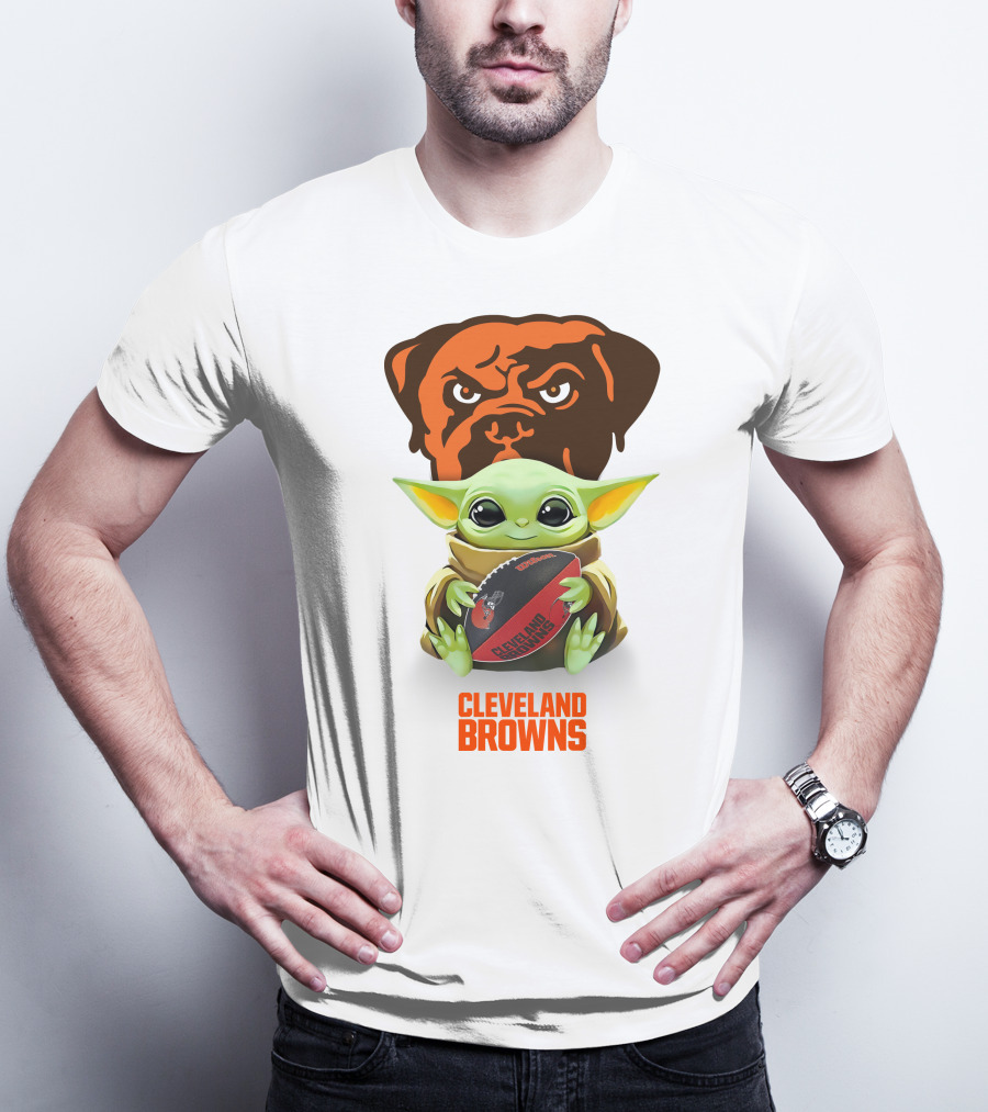 Baby Yoda Cleveland Browns Football Hug Tailgate Browns Dog T-Shirt