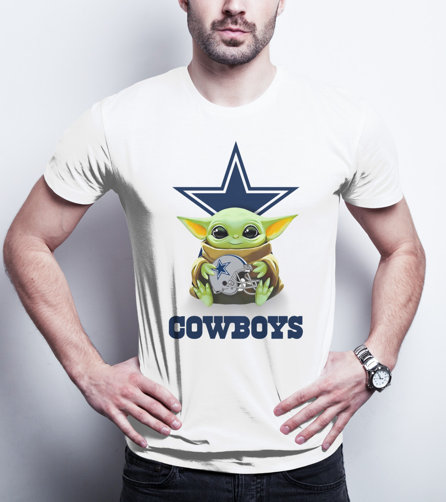 Cowboys Baby Yoda Holding Dallas Cowboys Helmet With Star T-Shirt
