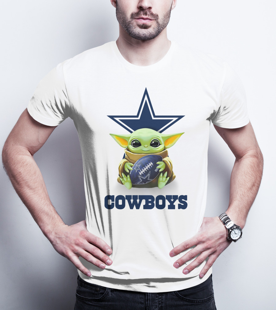 Baby Yoda Hug Cowboys Football Tailgate Dallas White T-Shirt