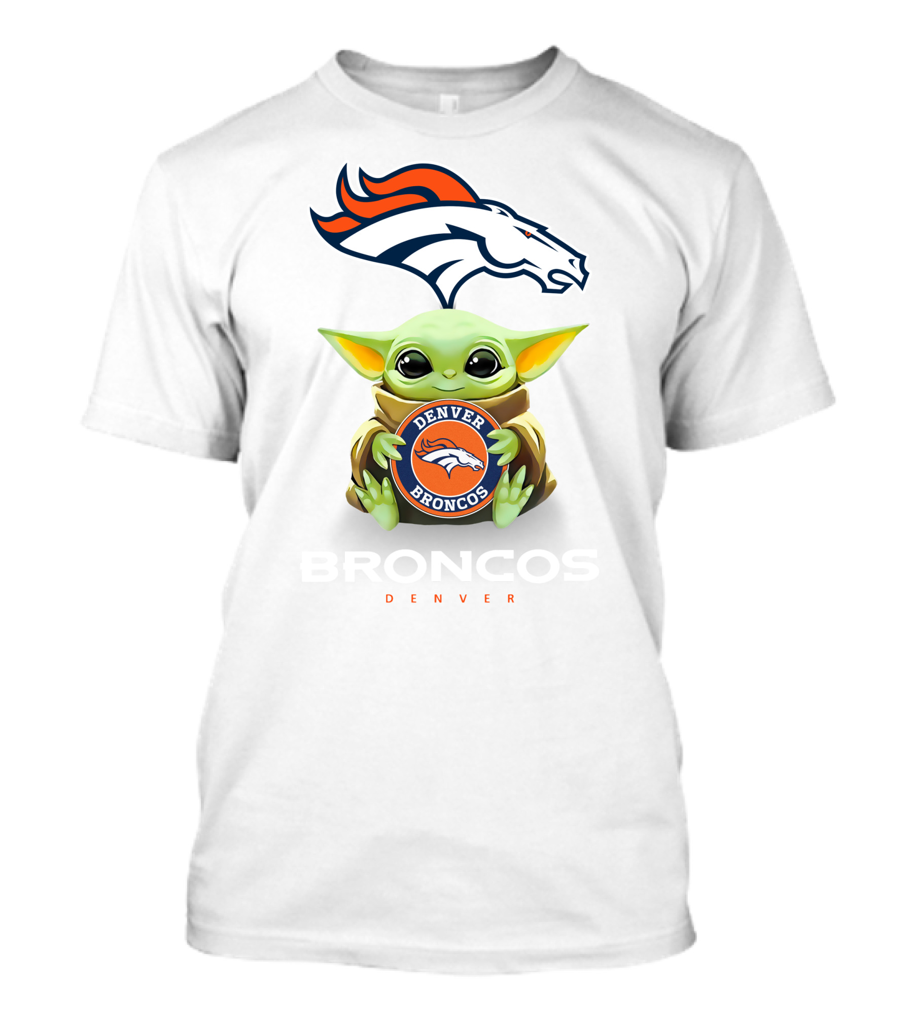 Baby Yoda Holds Denver Broncos Emblem Denver Broncos T-Shirt