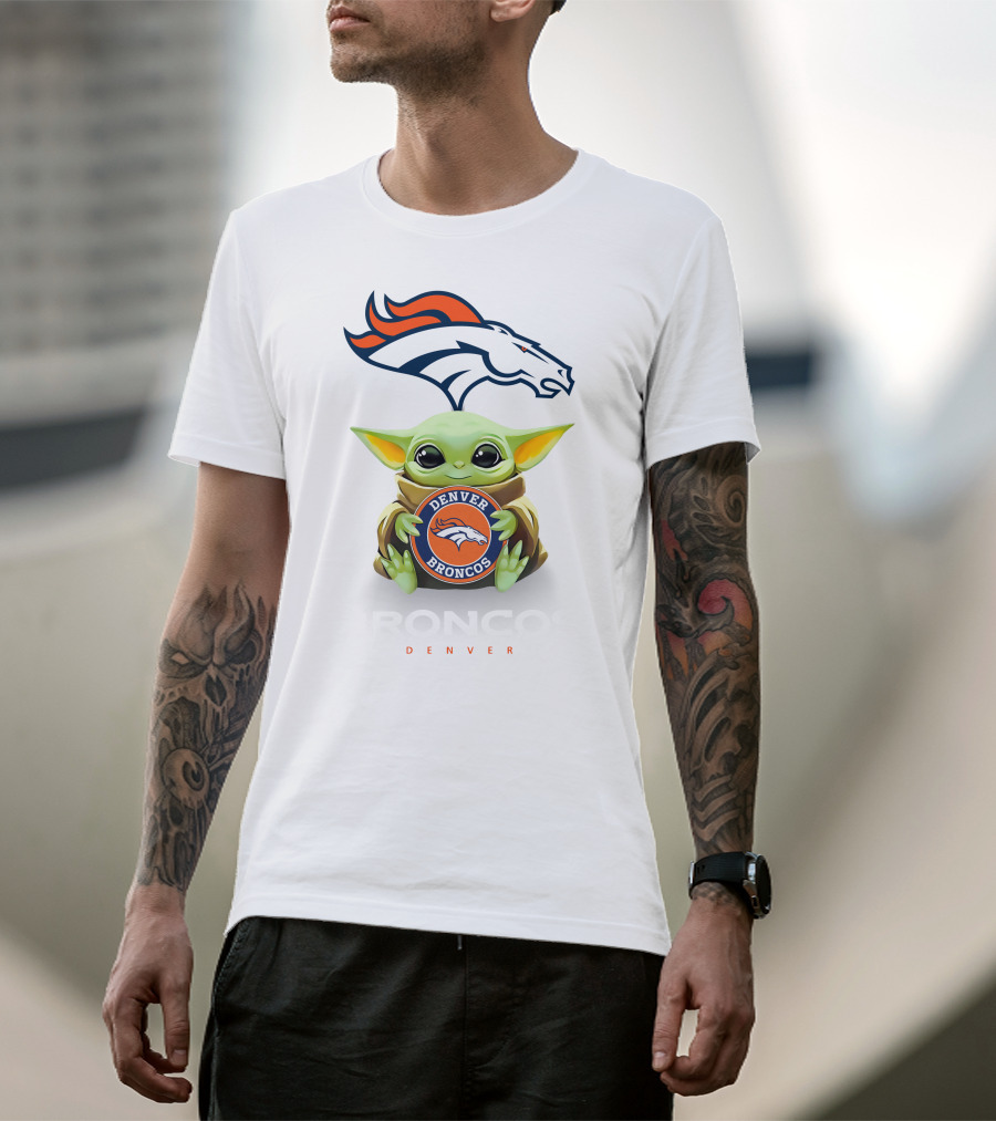 Baby Yoda Holds Denver Broncos Emblem Denver Broncos T-Shirt