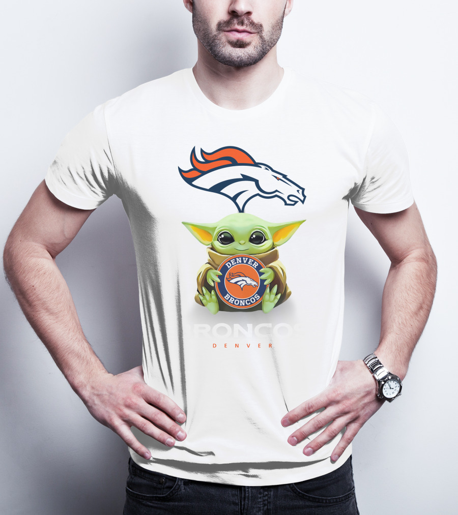 Baby Yoda Holds Denver Broncos Emblem Denver Broncos T-Shirt