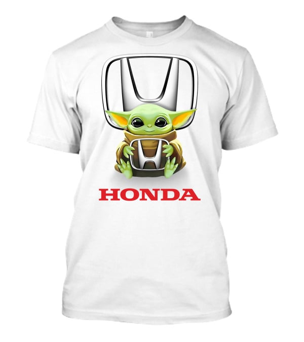 Baby Yoda Embrace With Honda Logo On White T-Shirt