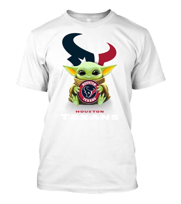 Baby Yoda Holding Houston Texans Logo With Team Emblem In T-Shirt