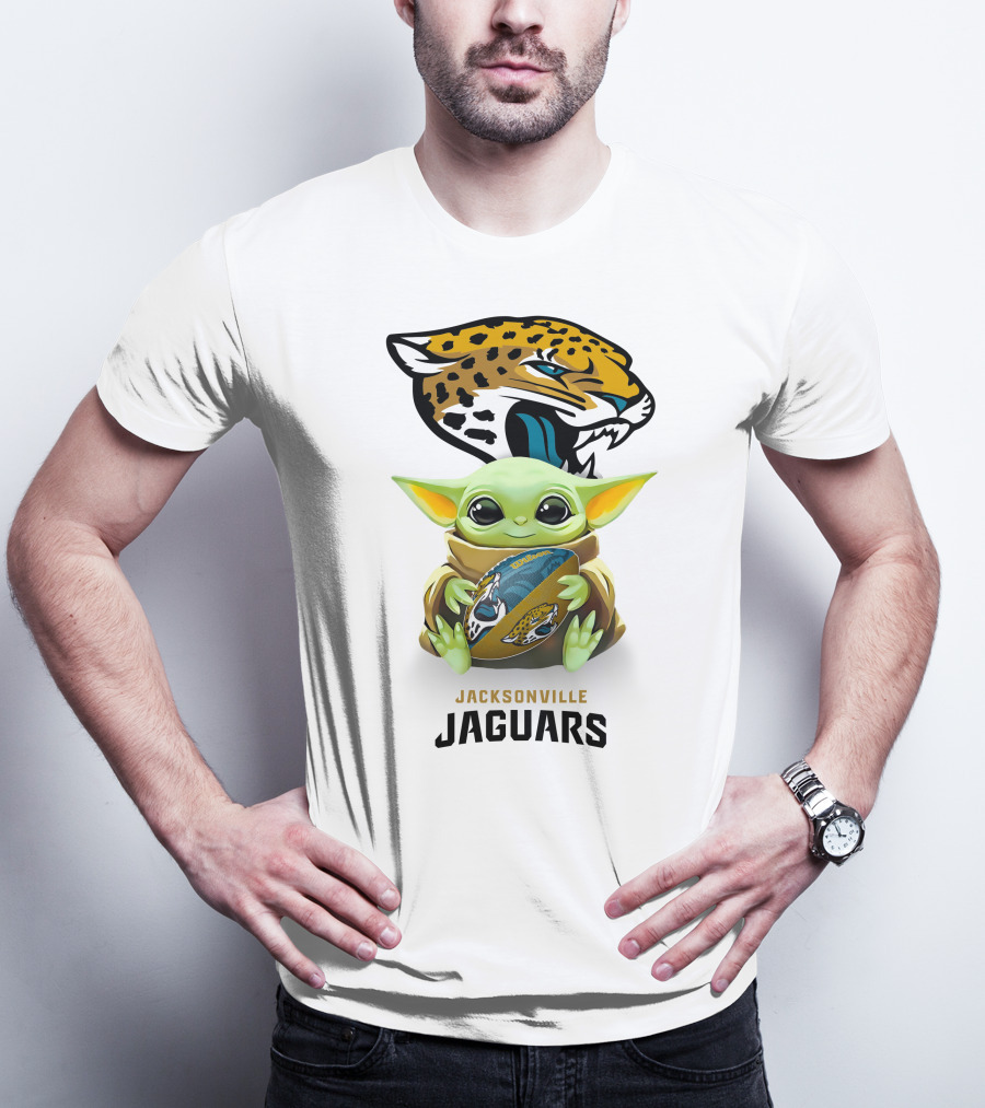 Baby Yoda Holding Jacksonville Jaguars Football Tailgate Fan Gear T-Shirt