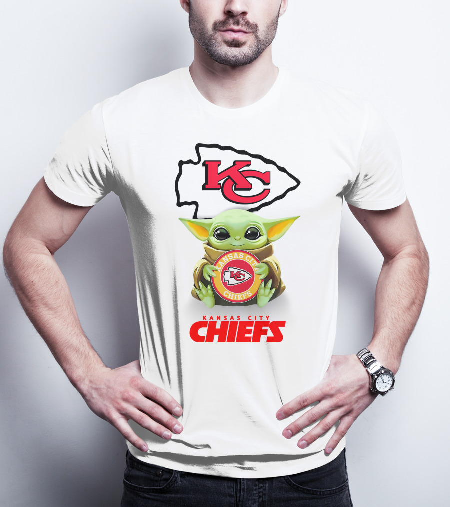Baby Yoda With Kansas City Chiefs Kc Emblem And Chiefs T-Shirt