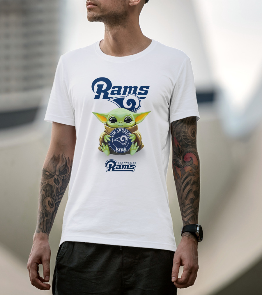 Baby Yoda Holding Los Angeles Rams Emblem With Rams T-Shirt