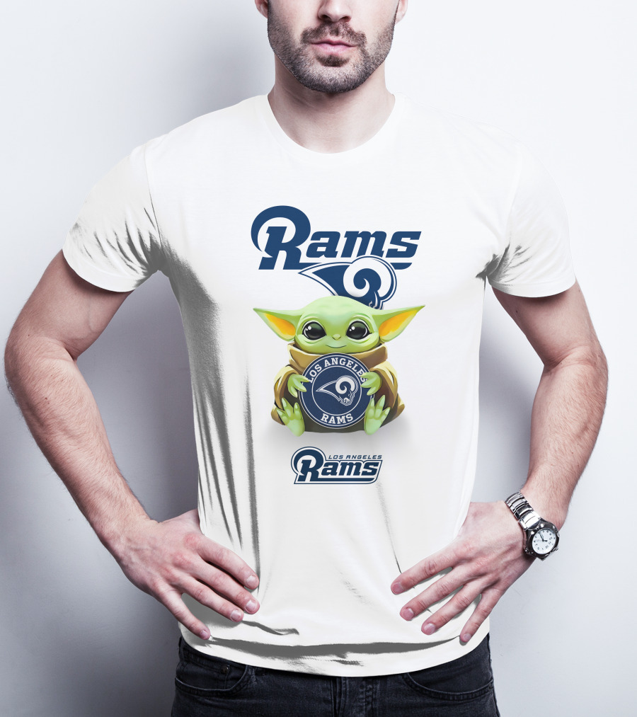 Baby Yoda Holding Los Angeles Rams Emblem With Rams T-Shirt