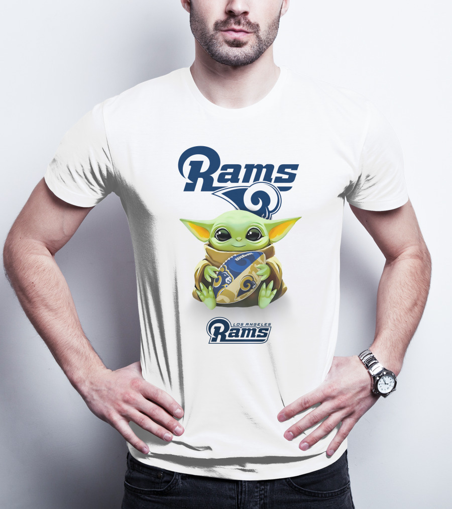 Baby Yoda Los Angeles Rams Football Hug T-Shirt