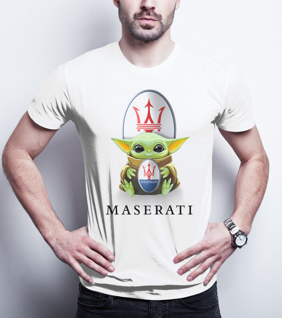 Maserati Emblem Baby Yoda Hugging T-Shirt