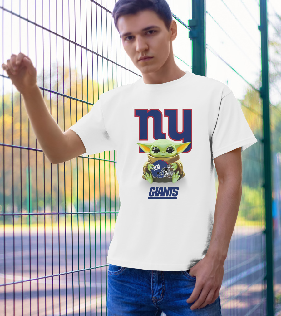Baby Yoda Holding New York Giants Helmet With Ny T-Shirt