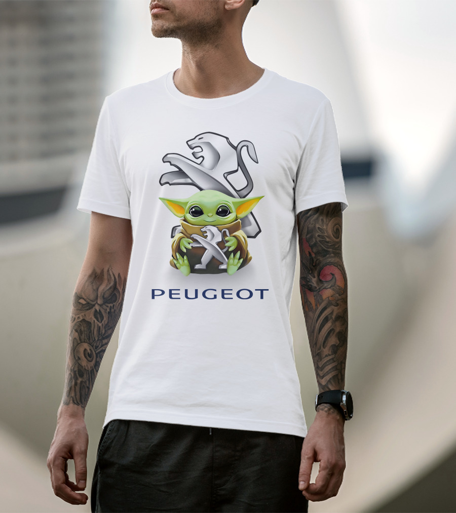 Baby Yoda Hugging Peugeot Lion T-Shirt