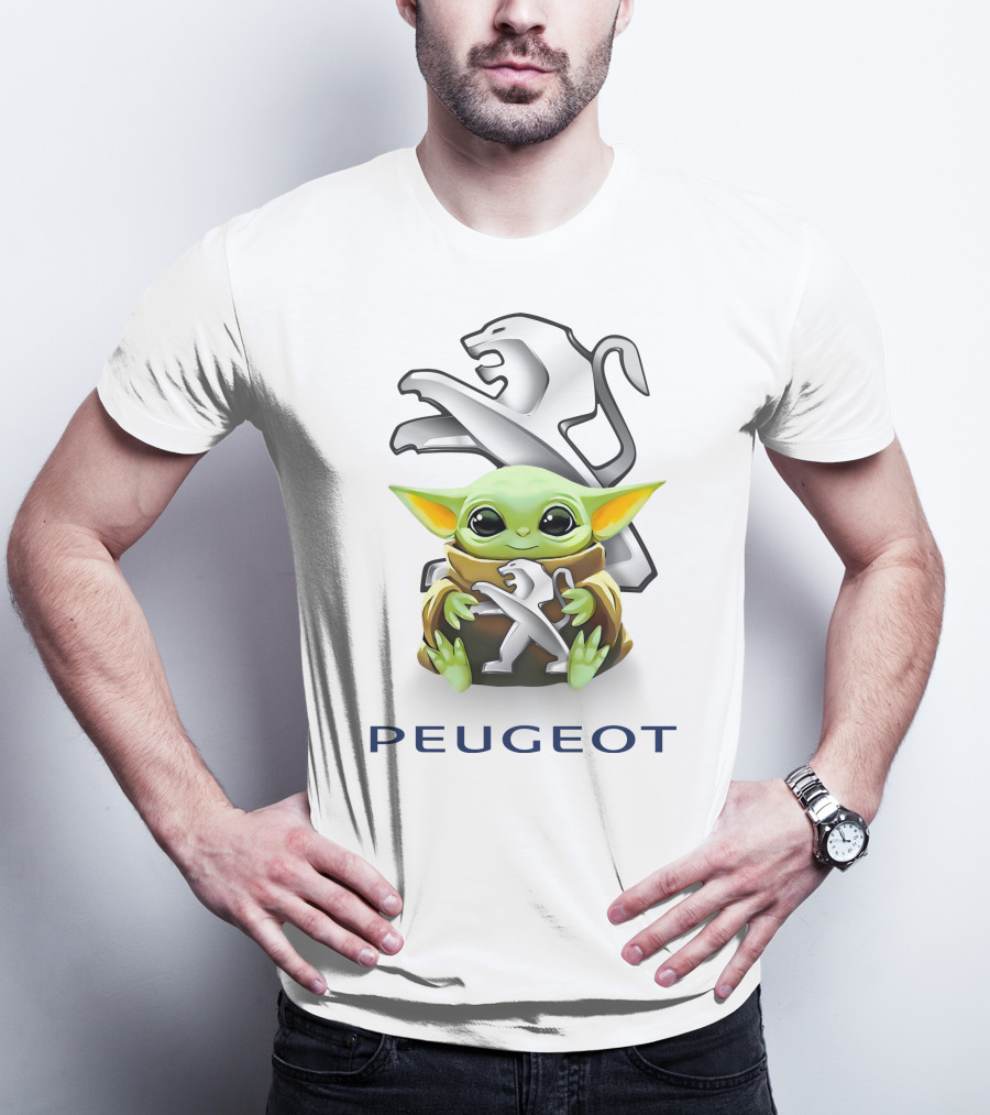Baby Yoda Hugging Peugeot Lion T-Shirt