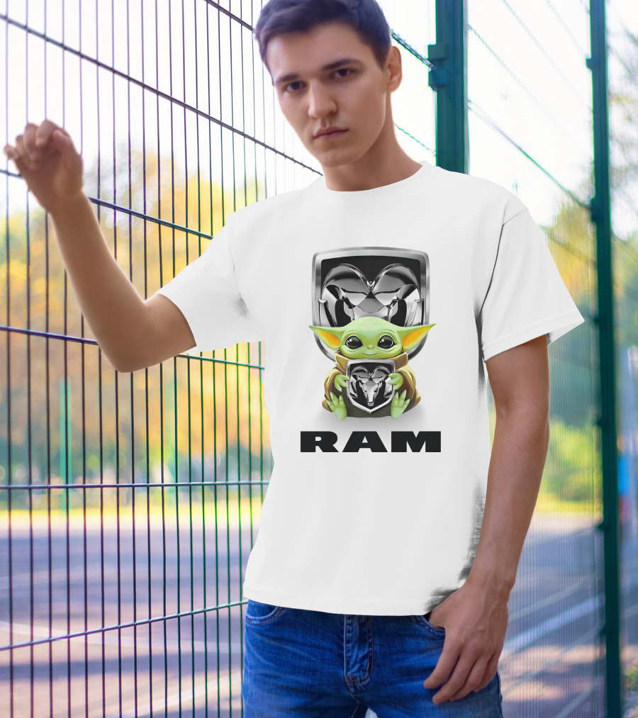 Baby Yoda Ram Logo Hugging Merchandise T-Shirt
