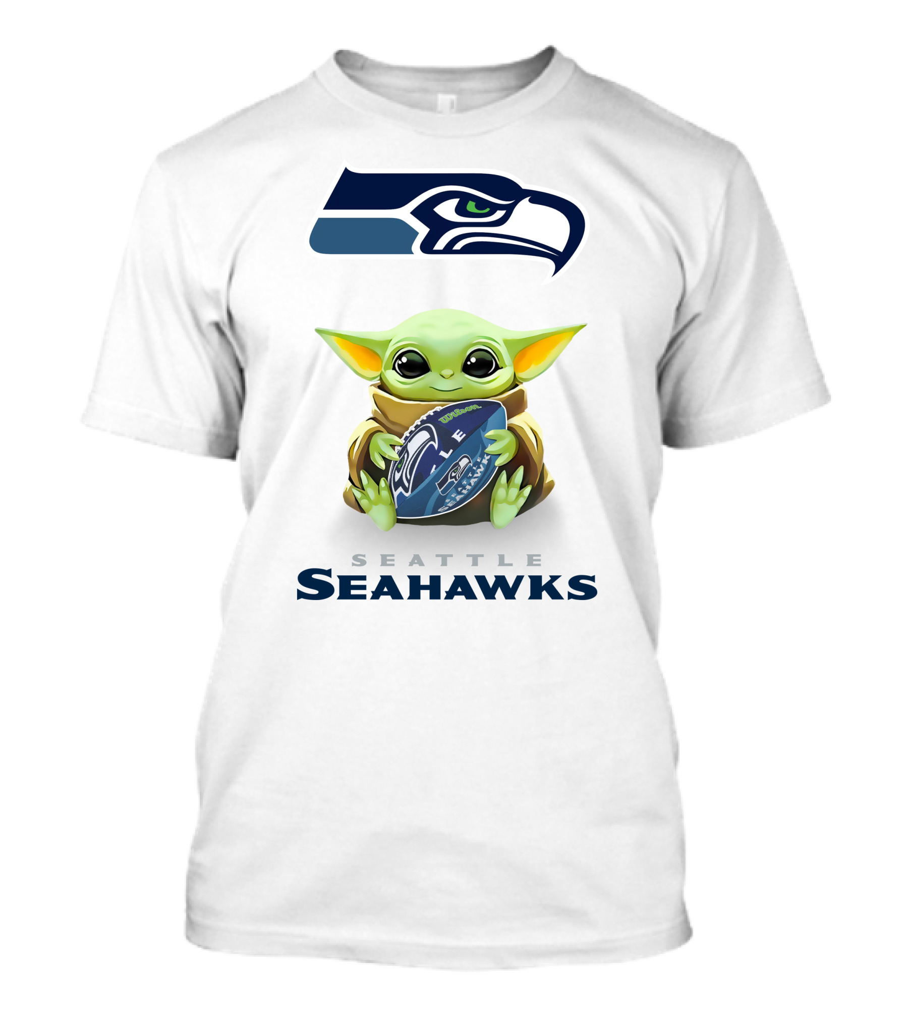 Baby Yoda Seattle Seahawks Football Hug Tailgate White T-Shirt