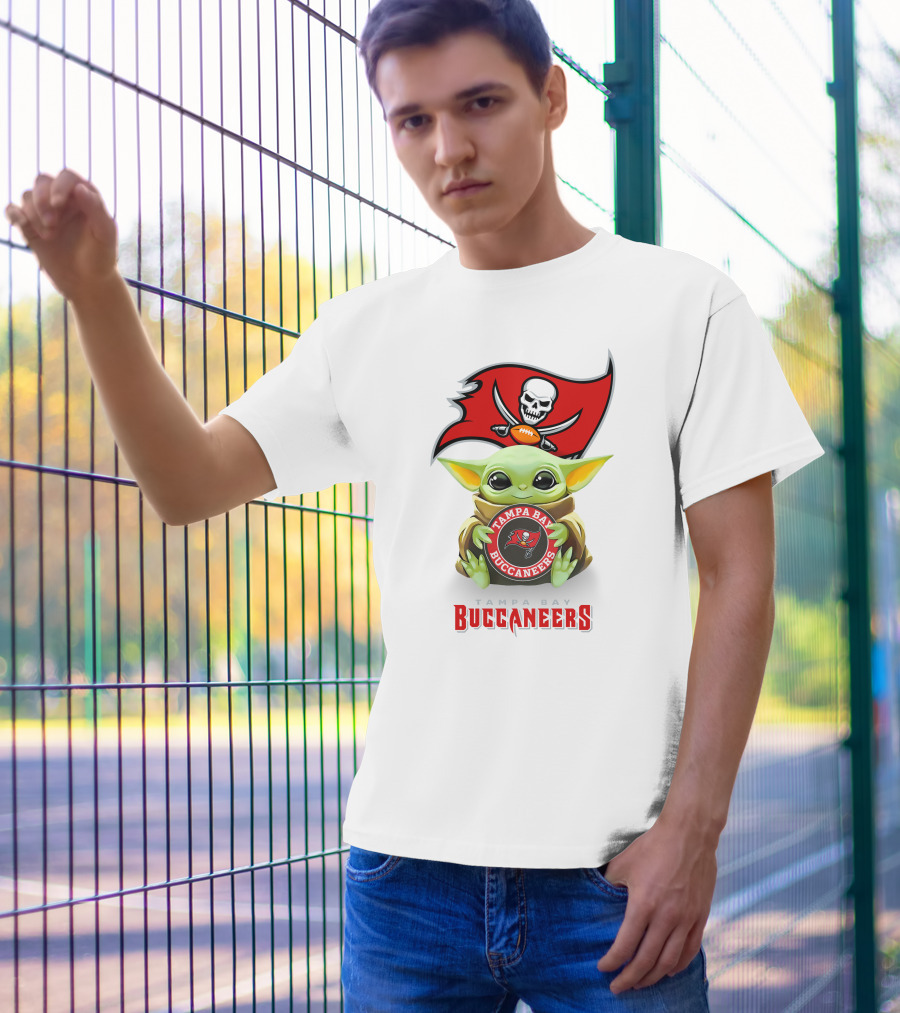 Baby Yoda Tampa Bay Buccaneers NFL Fan Logo Hug T-Shirt