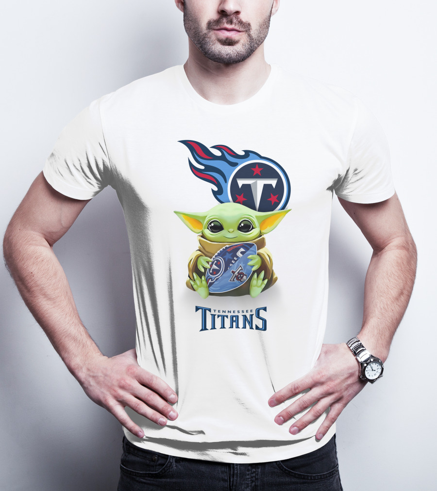 Baby Yoda Hug Tennessee Titans Football Fan Gear T-Shirt