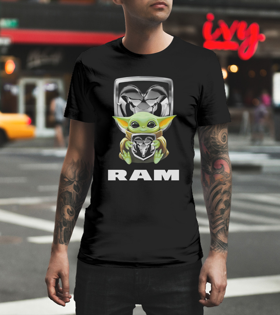 Grogu Holding Ram Logo With Ram Text T-Shirt